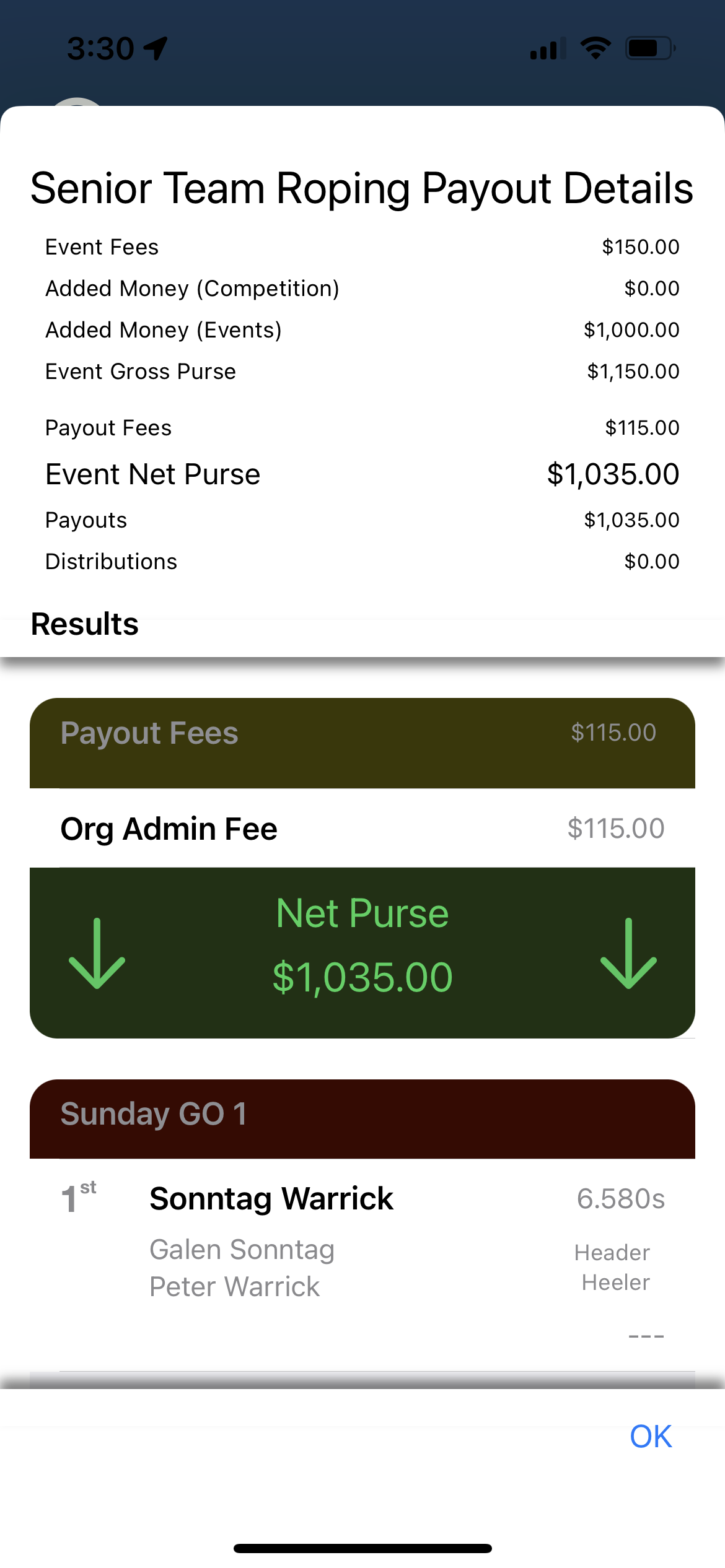 Admin: Live Competitions: Payout Report - RodeoReady